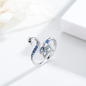 Phoenix Ring Sterling Silver Adjustable Peacock Blue Ring Phoenix Firebird Ring Peacock Phoenix Jewelry Gifts for Women Girls