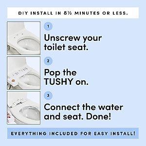 TUSHY Basic 2.0 Bidet Toilet Seat Attachment | Modern Sleek Design. Fresh Clean Water Sprayer. (Non-Electric Self Cleaning Adjustable Nozzle), White/Silver Knob