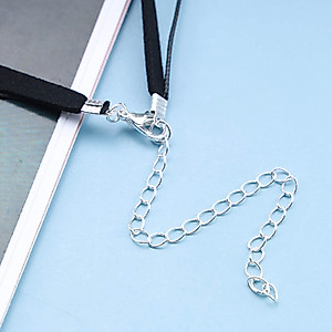 Yheakne Boho Layered Suede Choker Necklace Short Black Velvet Choker Necklace Vintage Leather Necklace Silver Bead Collar Necklace Chain Jewelry for Women and Girls