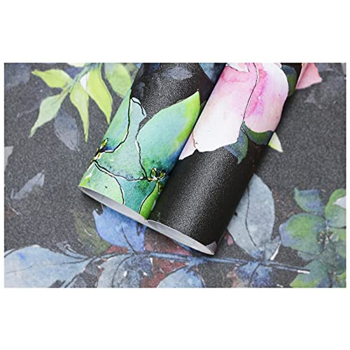 HAOKHOME 93153 Wild Spring Peel and Stick Wallpaper Bouquet Botanical Floral Black/Green/Pink Removable Stick on Home Decor 17.7in x 118in
