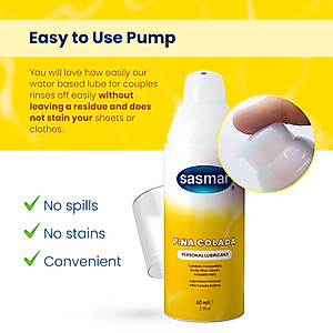 Sasmar Pina Colada Flavored Lubricant - Water-Based Personal Lube for Men, Women - Feels Natural, Long Lasting Formula, Paraben Free, Toy-Friendly and Condom Safe, Oral Lubricant for Couples - 60 ml