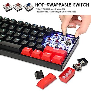 Ussixchare GK61 60% Mechanical Keyboard Hot Swappable RGB Led Gaming Keyboard Linear Red Switch for PC/Win/PS4/Xbox（Gateron Optical Red ）