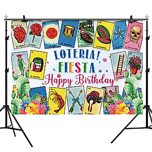 Rsuuinu Loteria Card Backdrop Mexican Fiesta Party Birthday Theme Mexico Loteria Cards Photography Background Fiesta Birthday Party Decorations Banner Newborn Adult Portrait Photo Booth Props 7x5ft