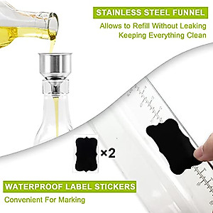 Showvigor Olive Oil Dispenser, Vinegar and Olive Oil Bottle Dispenser 500 ml/17 oz, Oil Bottles for Kitchen with 1 Pourers,2 Labels and 1 Funnel, Home Square Tall Glass Oil Container As Gift