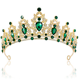 SuPoo Green Tiara and Crown for Women Gold Birthday Queen Crowns Rhinestone Princess Tiaras for Bride Quinceanera Headpieces Wedding Tiara for Birthday Party Prom Halloween