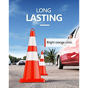 BATTIFE 28 inch Traffic Safety Cones 6 pcs with Reflective Collars, Durable PVC Orange Construction Cones for Home Road Parking Use