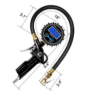 Nilight 50026R Digital Tire Inflator Pressure Gauge,250 PSI Air Chuck and Compressor Accessories Heavy Duty with Rubber Hose and Quick Connect Coupler for 0.1 Display Resolution,2 Year Warranty