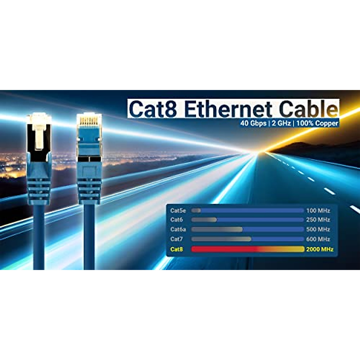 Intellinet Slim Cat8 Ethernet Network Patch Cable – 10-Pack - 40Gbps & 2000MHz, Snagless Boot, 30AWG Pure Bare Copper Wire, Gold-Plated Contacts, Lifetime Mfg Warranty – 1.5ft, 10 Pack, Blue