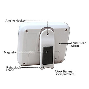 XREXS Digital Kitchen Timer Magnetic Countdown Up Cooking Timer Clock with Magnet Back and Clip, Loud Alarm, Large Display Minutes and Seconds Directly Input-White (2 Battery Included) (DC-12)