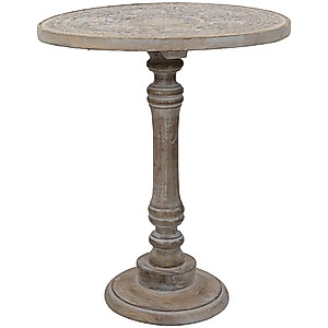 Northlight 21" Antique Gray Carved Floral Round Pedestal Side Table