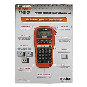 Brother PT-E105 P-Touch Edge Handheld Industrial Label Maker with Interactive Menu and Automatic Lamination (AAA Batteries Not Included)