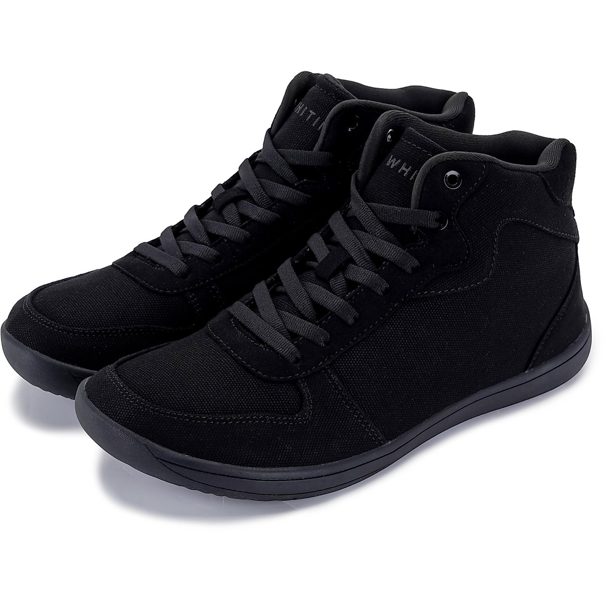 WHITIN Men's Wide Toe Box Canvas Minimalist Barefoot Shoes Width Zero Drop Minimus Sneaker Male Size 10 Hightop Minimal Walking Boxing Casual All Black 44