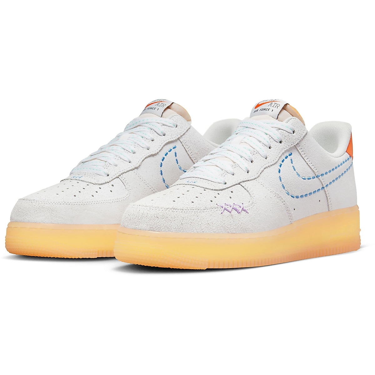 Nike mens Air Force 1 '07 LV8 shoes, Grey/University Blue/Orange, 14