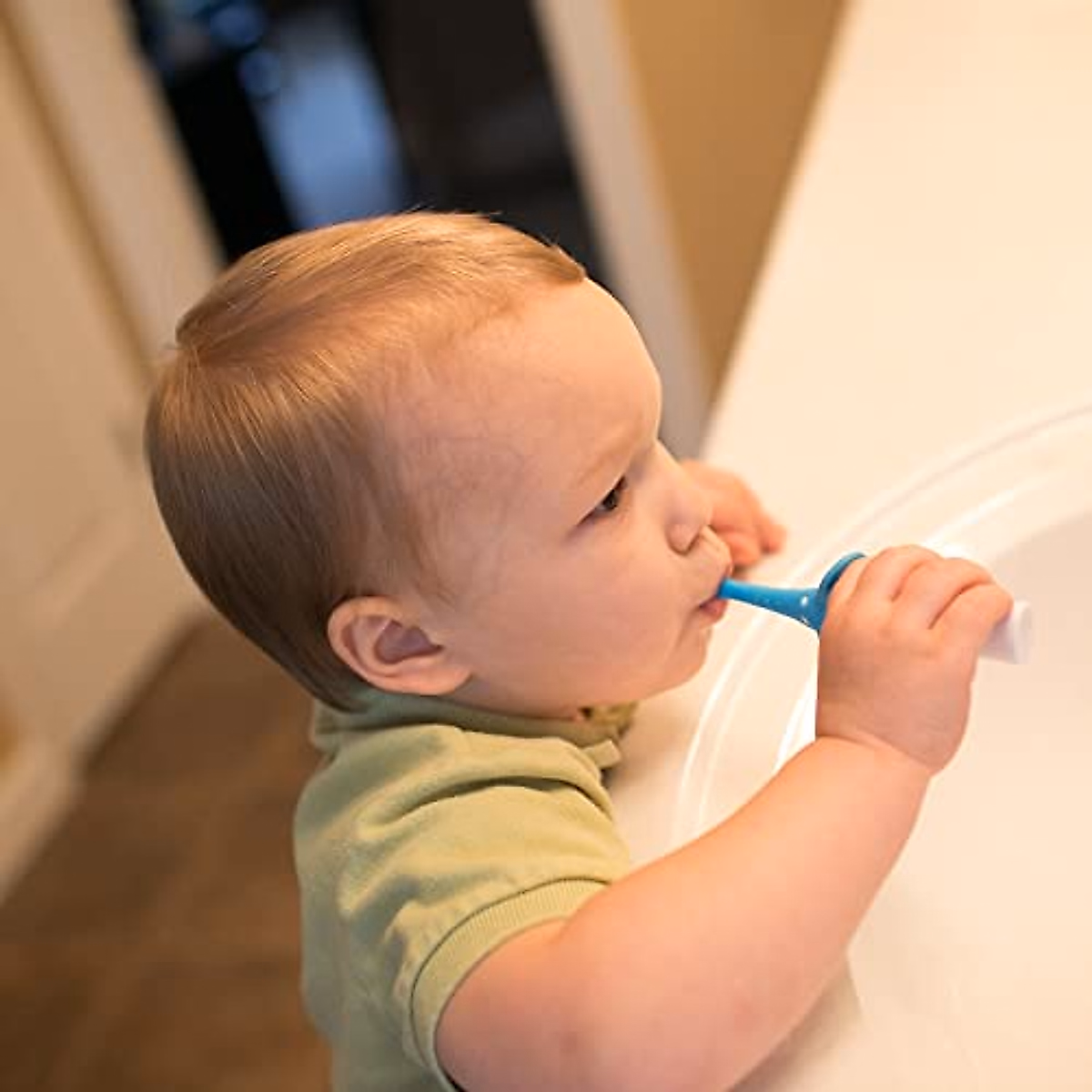 Dr. Brown's Infant-to-Toddler Training Toothbrush, Soft for Baby's First Teeth, Blue Elephant, BPA Free, 0-3 Years