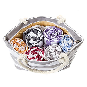 Leisureland Canvas Tote Beach Bag, Rope Handle Water Resistant Shoulder Bag (Stripe Navy Blue)