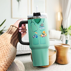 99OWL Cups Blue Light Er Engraved Straws Student Navy School Handle Funny Nursing, Nurse Gifts, Tumbler 40 Oz With Handle Lid And Straw, Nurse Life Shirt Pattern Nutrition Facts