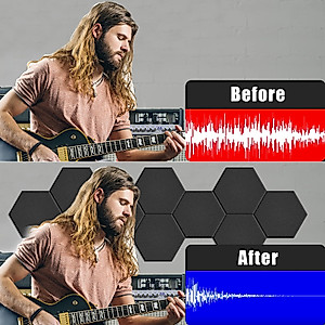 Dailycooper 12 Pack Self-adhesive Acoustic Panels 12" X 10" X 0.4" - Sound Proof Foam Panels with High Density, Stylish Hexagonal Design, Flame Resistant, Absorb Noise and Eliminate Echoes(Black)