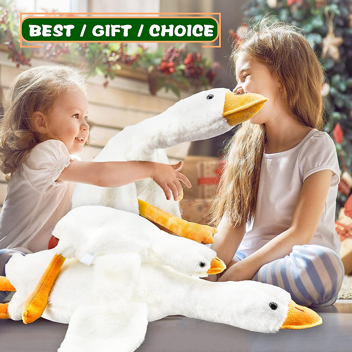 Conagel 2 Pcs 35.4 inch 19.6 inch Goose Stuffed Animal Toy Plush White Swan Throw Pillow Soft Goose Swan Pillow for Sleeping Bedding Home Decor, 2 Size