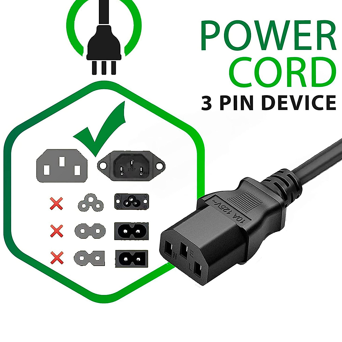 J-ZMQER 5ft AC Power Cord Cable Compatible with Panasonic Rice Cooker SR-DE103 SR-MGS102 SR-ZC075W