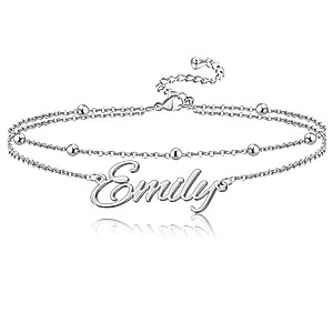 Personalized Name Ankle Bracelet for Women Custom Layered Name Anklet with Initials 18K Gold Plated Graduation Gift Customized Anklets for Women 8.7”-10.7”