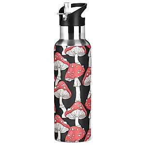 Glaphy Mushrooms Print Water Bottle with Straw Lid, BPA-Free, 32 oz Water Bottles Insulated Stainless Steel, for School, Office, Gym, Sports, Travel