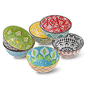 AHX Porcelain Dessert Bowls Cereal bowl - Ceramic Bowl Set of 6 - Colorful Small Bowls for Ice Cream | Soup | Cereal | Rice | Snack | Side Dish | Condiment Microwave and Dishwasher Safe -4.75 Inch