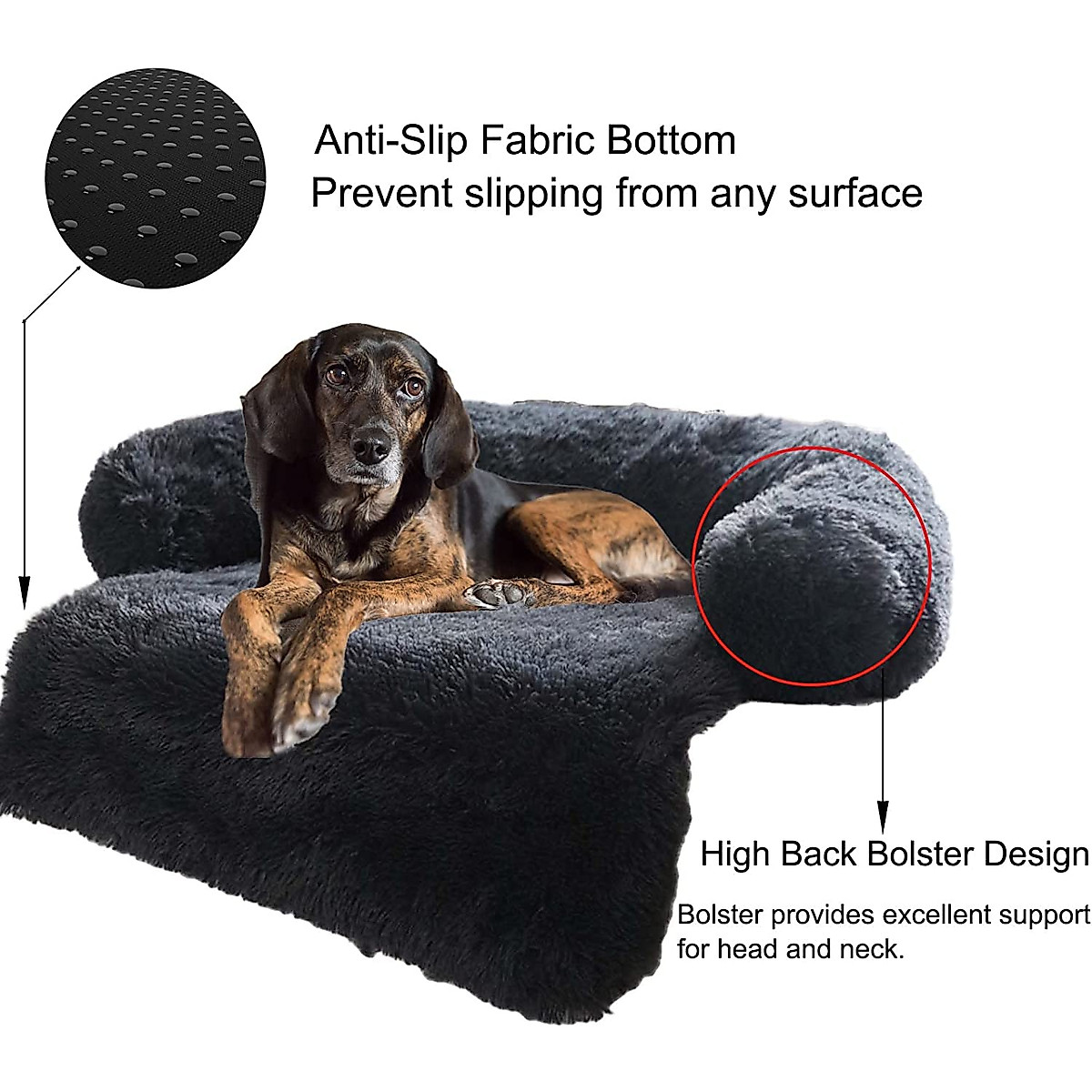 Berocia Calming Dog Bed Soft Fluffy Plush Dog Mat for Sofa Couch Pet Furniture Protector with Washable Cover for Large Medium Small Dogs Cats Puppy Thick Blanket Cushion Kennel with Nonskid Bottom