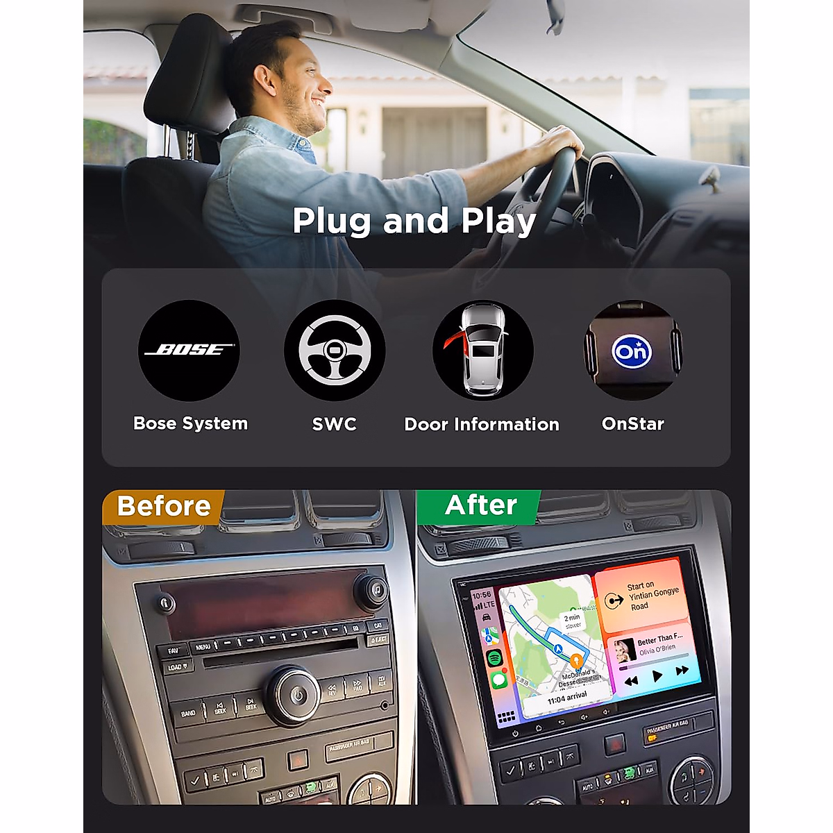 Eonon CarPlay & Android Auto Car Stereo Receiver, Android 10.0 Car Stereo 2+32GB Car Radio, Compatible with Chevrolet/GMC/Buick-8 Inch-Q80SE