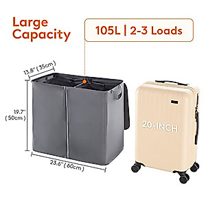 Lifewit 72L Freestanding Laundry Hamper, Bundle with 105L Double Laundry Hamper with Lid and Removable Laundry Bags, Grey