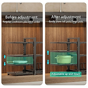 OUTIOE Heavy Duty Pots and Pans Organizer under Cabinet, 7-Tier Adjustable Pan Organizer Rack for Kitchen Cabinet Organizers and Storage (Black)