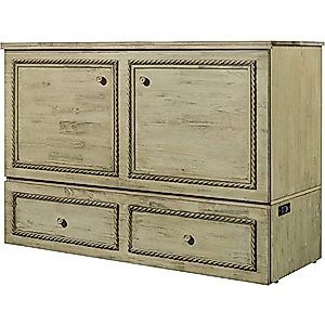 Mega Solutions Venetian Murphy Cabinet Bed with Deepest Storage Drawer On The Market and USB Charging Station (Queen, Antique Oak)