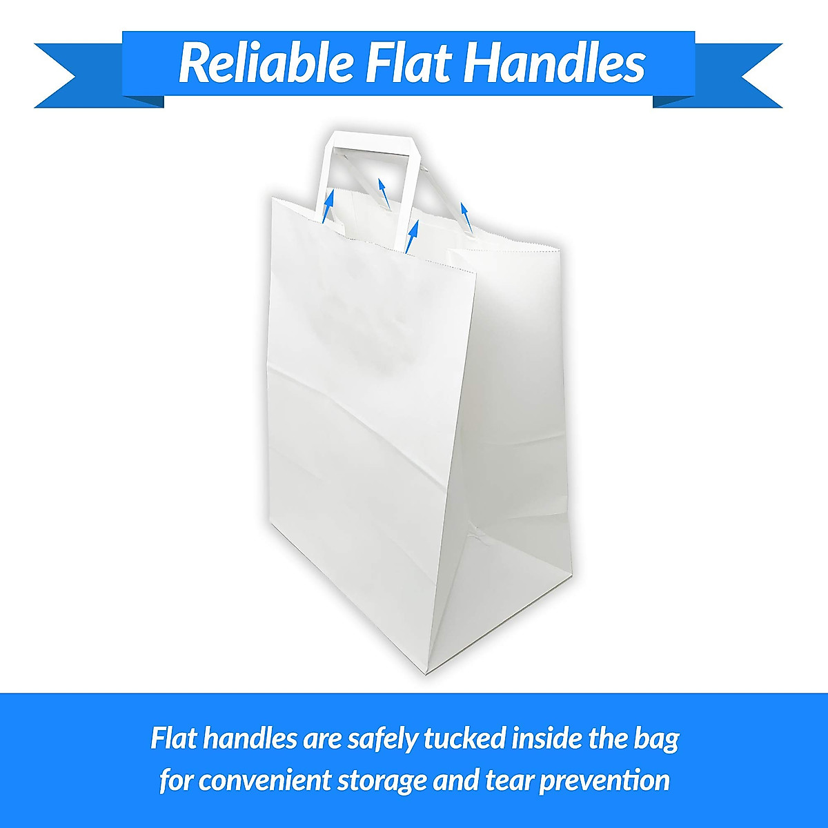 Reli. 100 Pack | 10"x6.75"x12" | Large White Paper Bags w/Handles | Ideal for To Go/Take Out/Restaurant Bags with Handles, Shopping, Retail, Gifts | 25% larger than 10"x5"x13"