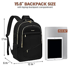 LOVEVOOK Laptop Backpack for Women,15.6 Inch College Travel Work Computer Back Pack,Backpacks with USB Port,Water Resistant Back pack with Laptop Compartment for Teacher Nurse,Black
