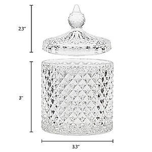 Hedume 4 Pack Crystal Diamond Faceted Jar with Crystal Lid, Glass Food Storage Organization Set Suitable as Candy Dish, Cookie Tin, Decorative Sugar Bowl (Diameter 3.3 Inch)