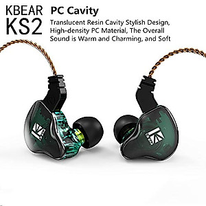 YINYOO KBEAR KS2 Earphones Stereo Bass in Ear Headphone, HiFi Over Ear Earbud in Ear for Drummers Noise Cancelling 1BA 1DD Hybrid IEM with Removable Cable for Running Walking (with mic, KS2 Black)