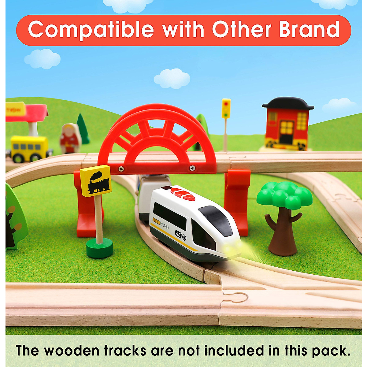 Tiny Land Battery Operated Action Locomotive Train (Magnetic Connection)- Powerful Engine Bullet Train Set Compatible with Thomas, Brio, Chuggington - Train Toys for Toddlers