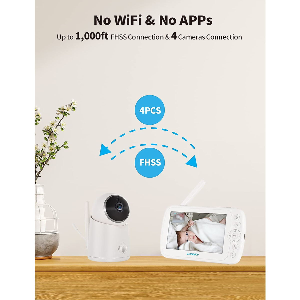 LONNKY Baby Monitor with Camera and Audio, 5" Color Display with 1080P Pan 355°/Tilt 65° Camera, 2-Way Audio, 16ft Night Vision, Temperature & Sound Alarm, Up to 1000ft Range, Support Playback