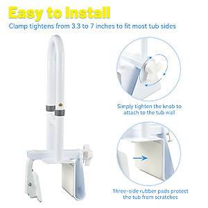 Icedeer Adjustable Bathtub Grab Bars for Seniors, Tub Handle Grab Bar for Elderly Bath Support, Bathtub Safety Rail, White