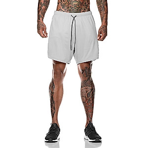 Akk Men's 2-in-1 Workout Running Shorts Lightweight Gym Yoga Training Sport Short Pants Red