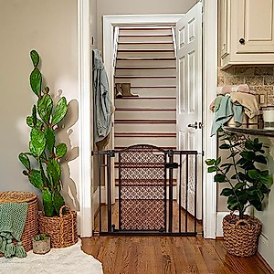 Summer Modern Home Walk-Thru Safety Pet and Baby Gate, 28"-42" Wide, 30" Tall, Pressure or Hardware Mounted, Install on Wall or Banister in Doorway or Stairway, Auto Close Door - Espresso