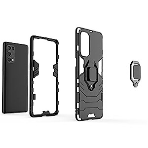 Compatible with Oppo Reno 5 Pro 5G Case, Metal Ring Grip Kickstand Shockproof Hard Bumper (Works with Magnetic Car Mount) Dual Layer Rugged Cover (Black)