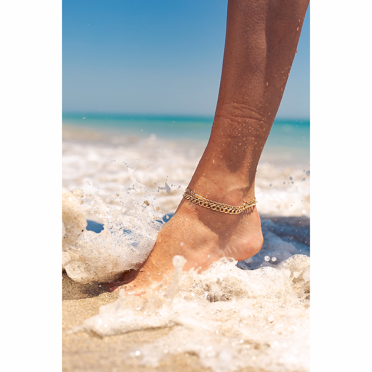 Barzel 18K Gold Plated Curb Link Anklet For Women, 10 Inches - Made In Brazil