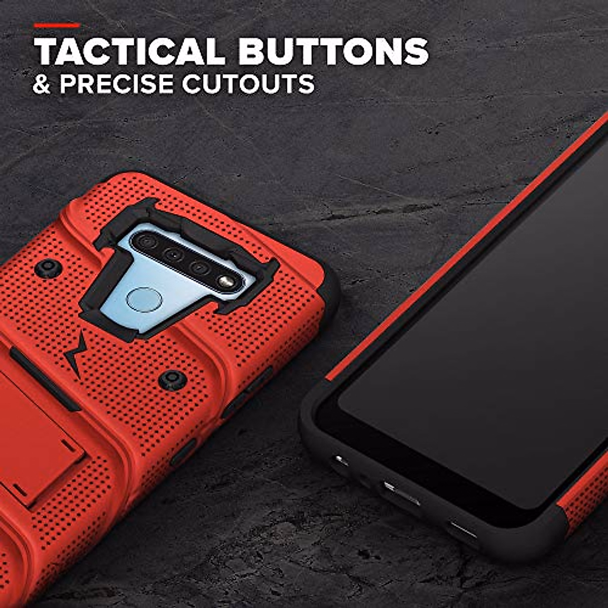 ZIZO Bolt Series for LG K51 / LG Reflect Case with Screen Protector Kickstand Holster Lanyard - Red & Black