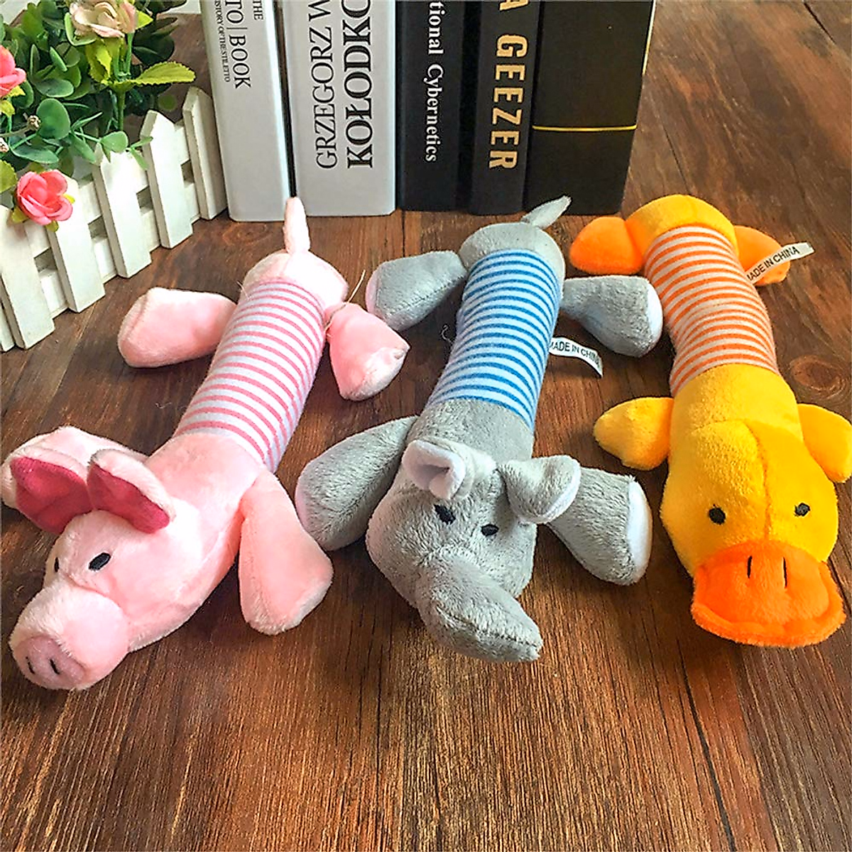 Cute Pet Dog Cat Plush Squeak Sound Dog Toys Funny Fleece Durability Chew Molar Toy Fit for All Pets Elephant Duck Pig (E)