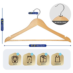 Korpai 24-Pack Wooden Hangers,Wooden Clothes Hangers with Smooth Shoulder Grooves,Suit Hangers with 360-Degree Rotatable Hook, Durable & Slim Wooden Hangers for Coats,Jackets,Dress,Pants ect,Natural
