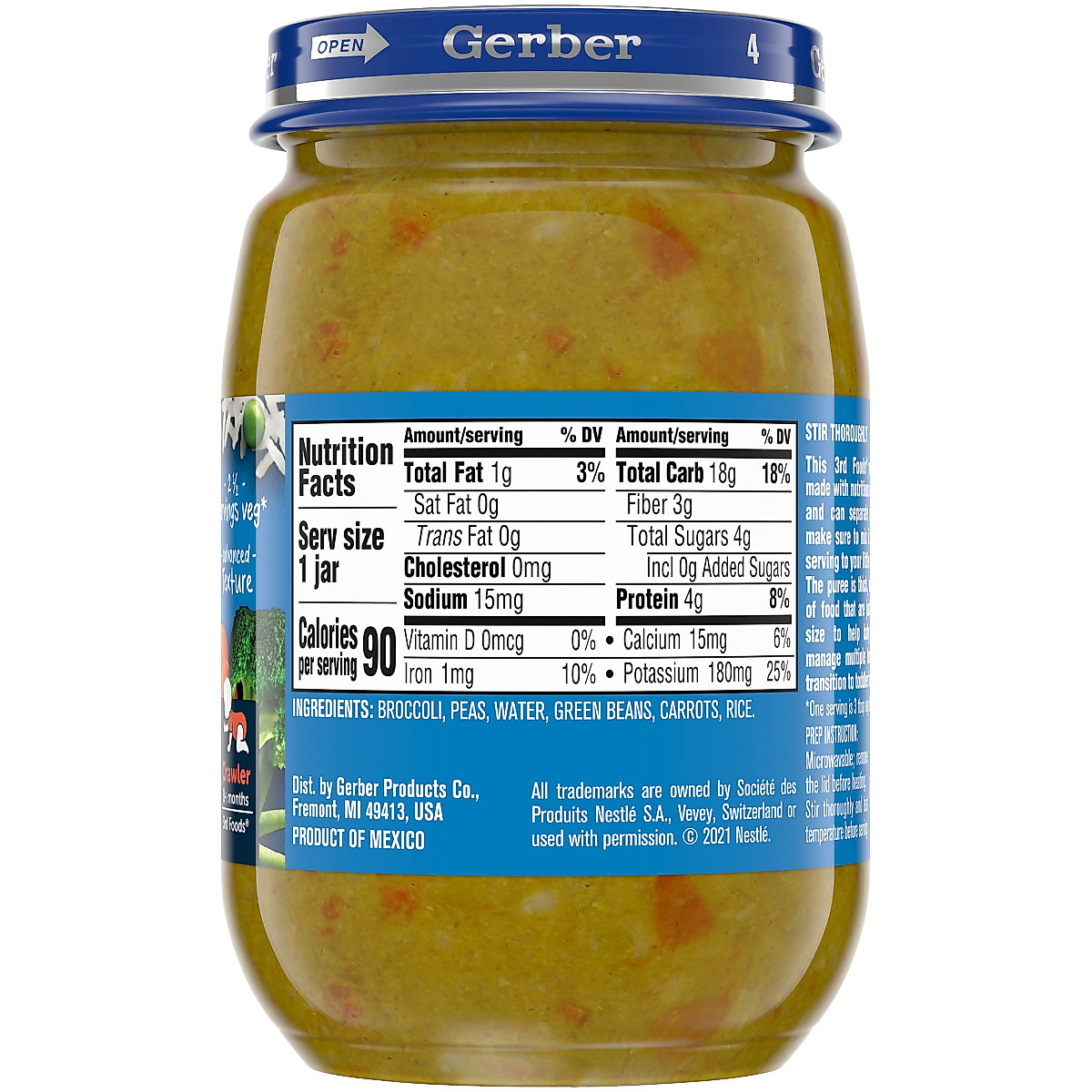 Gerber Natural for Baby 3rd Foods Veggie Power Baby Food Jar, Garden Veggies & Rice, Non GMO Pureed Baby Food with Advanced Texture for Crawlers, 6 oz (Pack of 12)