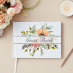 Floral Wedding Guest Book for Reception, Party, Baby Shower, Birthday (8.3 x 6.25 in, 56 Pages)