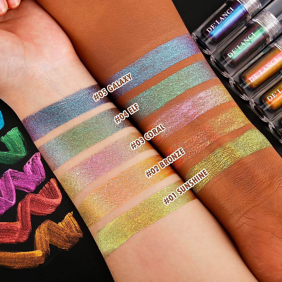 Chameleon Eyeshadow Liquid Glitter Eye Makeup, High Pigment Intense Color Shifting Green Violet Metallic Eye Shadow, Holographic with No Creasing Metal Glitter and Glow Liquid Eyeshadow,1.6g (#04 ELF)