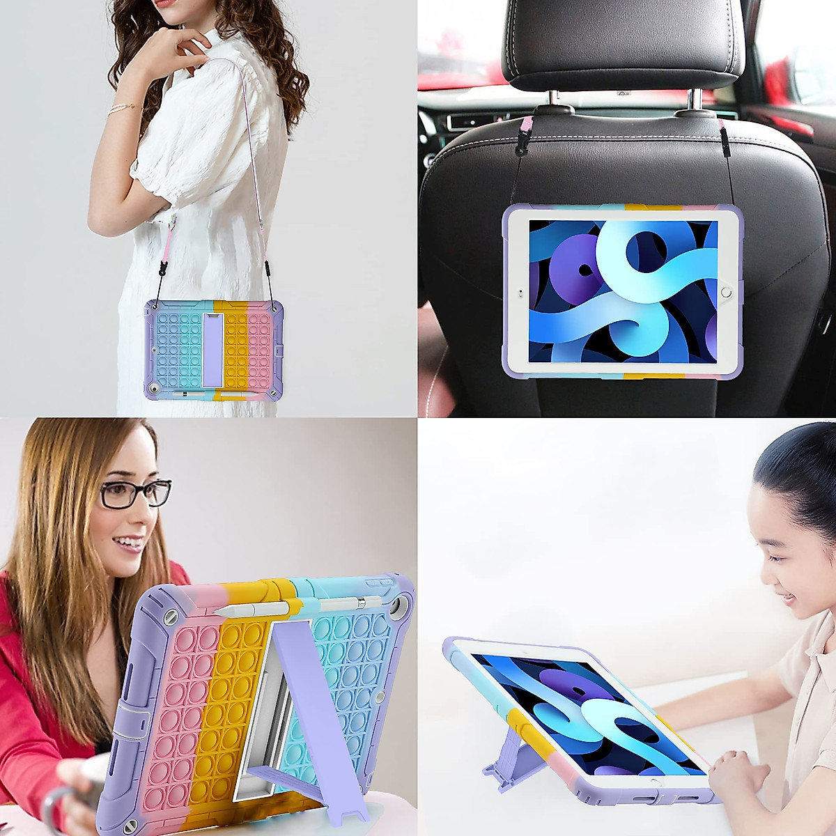 XZC Case for iPad 6th Generation/5th Generation (9.7 inch 2018/2017 Model)/iPad Air 2 Case/iPad Pro 9.7 Case Shockproof Cover with Pencil Holder and Strap (Rainbow 2)