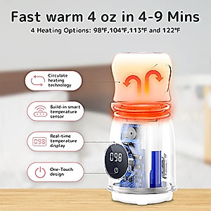Portable Bottle Warmer, Befano Bottle Warmer Baby Bottle Warmer with 5 Adapters, Rechargeable Travel Bottle Warmer for Breastmilk and Formula with Precise Temperature Control (9000mAh, Touch Control)